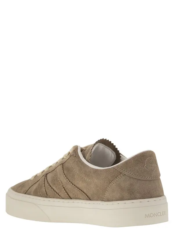 Moncler Monaco Suede Lace-up Low Top Sneakers - Cream