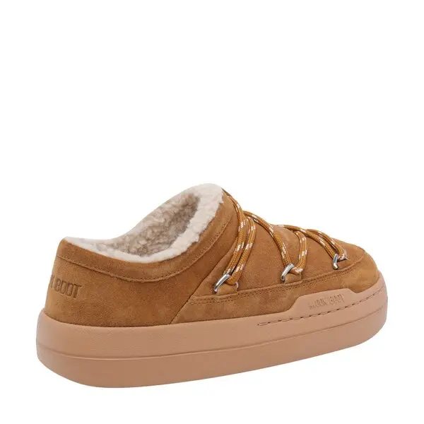Moon Boot Suede Lace-up Slippers With Inner Shearling - Brown