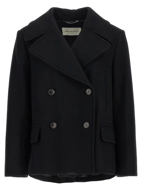 Dries Van Noten Vafel" Wool Blend Coat - Black