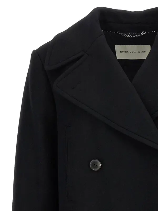 Dries Van Noten Vafel" Wool Blend Coat - Black