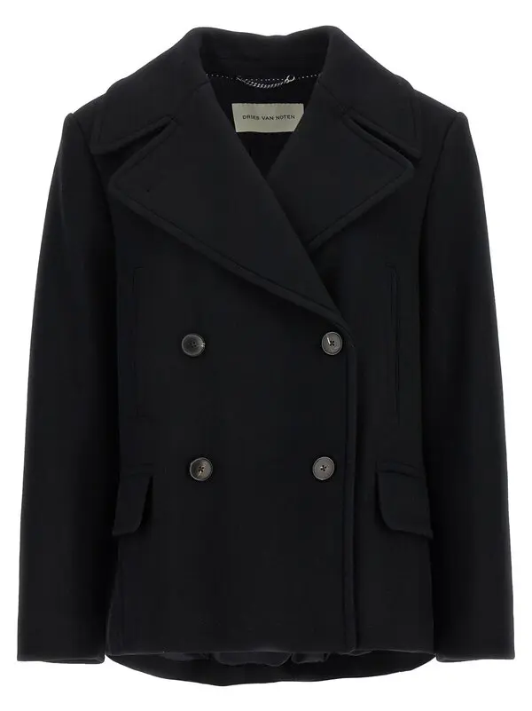 Dries Van Noten Vafel" Wool Blend Coat - Black