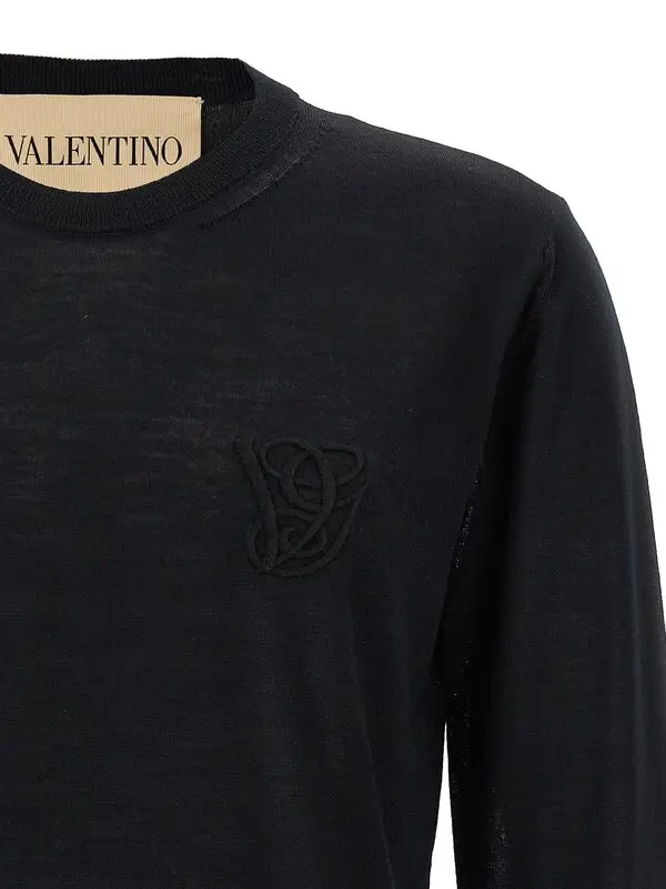Valentino Garavani Crew Neck Logo Embroidered Sweater