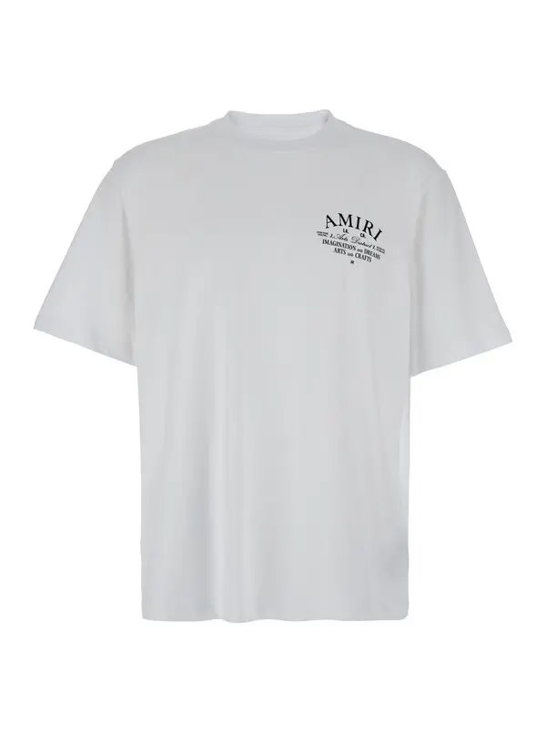 Amiri White Crew Neck T-shirt With Logo Print On The Front In Cotton For - Multicolor