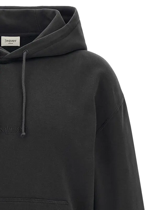 Saint Laurent Embroidered Cotton Hoodie - Gray