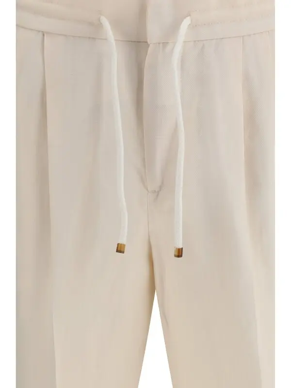 Brunello Cucinelli Linen Drawstring Waist Pants