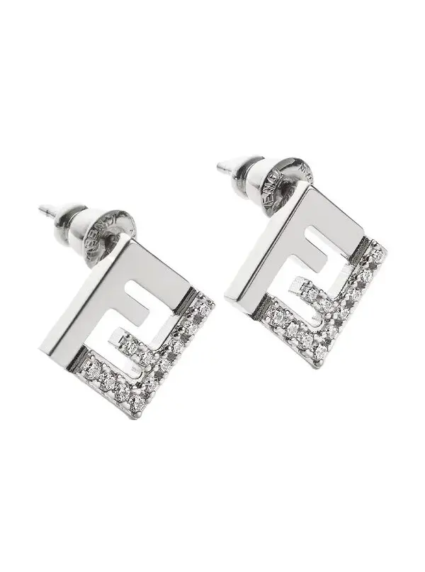 Fendi Ff Crystal Stud Earrings - Silver