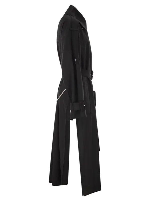Sportmax Long Trench Coat In Water-repellent Twill - Black