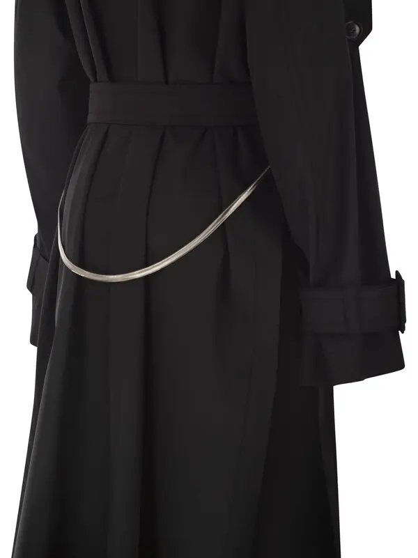 Sportmax Long Trench Coat In Water-repellent Twill - Black