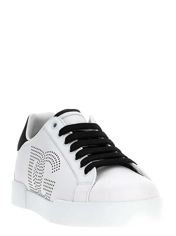 Dolce & Gabbana Portofino" Leather Sneakers With Perforated Logo - Multicolor