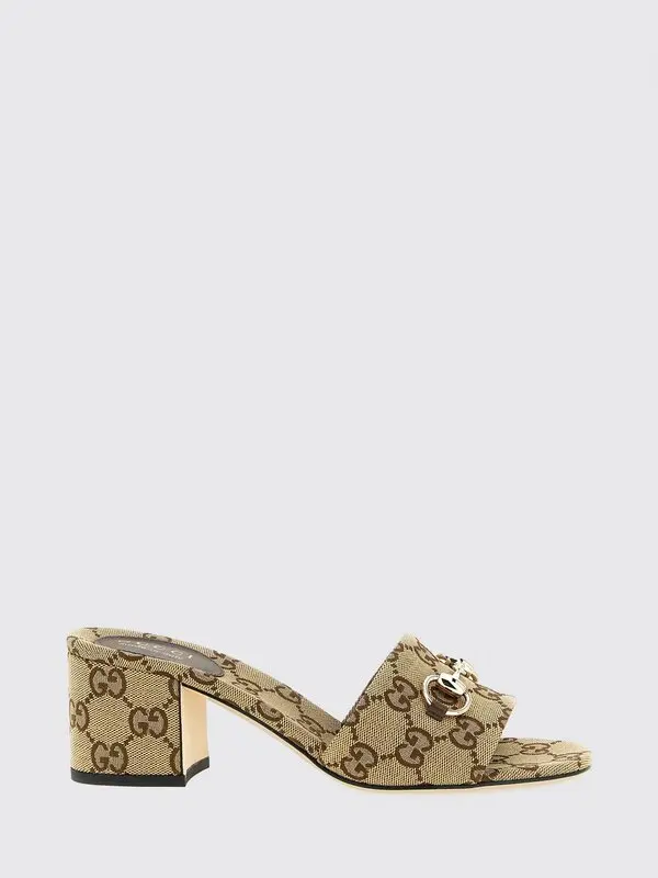 Gucci Monogrammed Heeled Sandals - Brown
