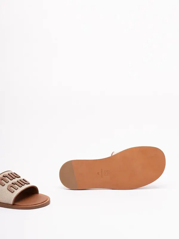 Miu Miu Canvas And Leather Slides - Multicolor