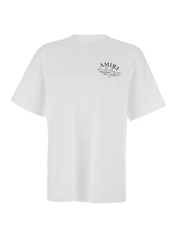 Amiri White Crew Neck T-shirt With Logo Lettering On Front And Back In Cotton For - Multicolor
