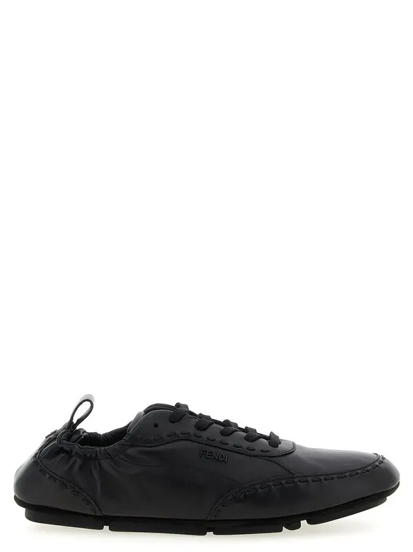 Fendi Fit Leather Sneakers With Macro Stitching - Black