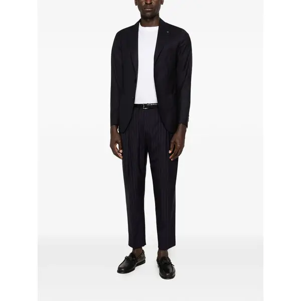 Tagliatore Dark Virgin Wool And Silk Blazer - Blue
