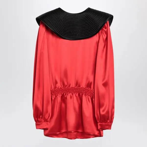 Valentino Garavani Red Silk Satin Blouse With Black Collar - Orange
