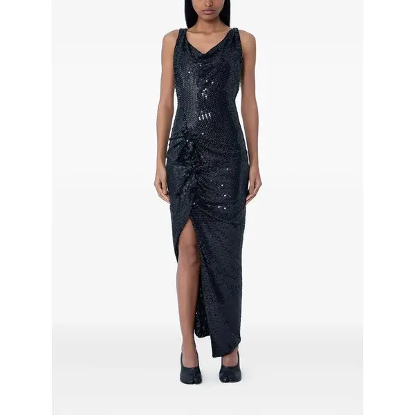 VIVIENNE WESTWOOD Sequined Cowl Neck Sleeveless Asymmetric Hem Dress - Black