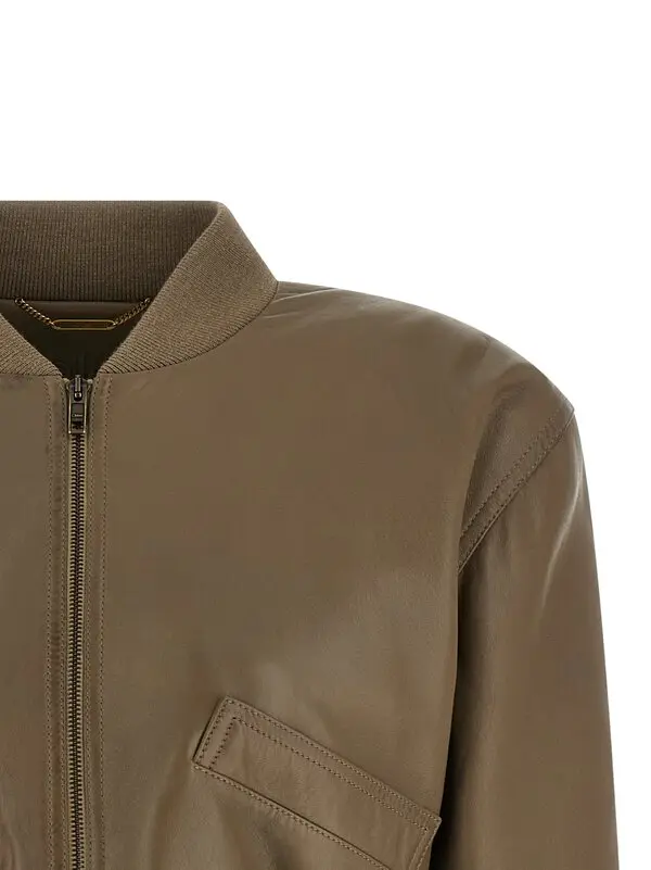 Chloé Cropped Lamb Leather Bomber Jacket - Brown