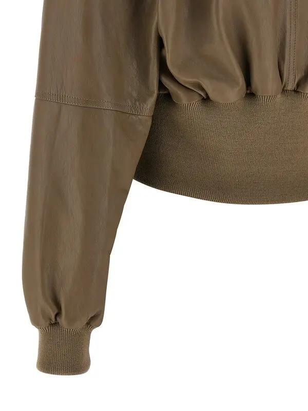 Chloé Cropped Lamb Leather Bomber Jacket - Brown