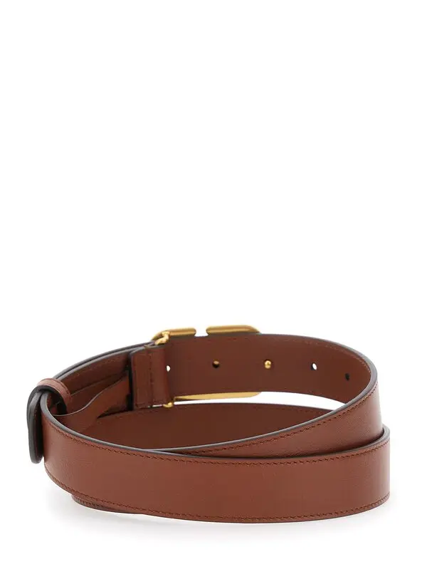 Valentino Garavani Vlogo Buckle Hammered Leather Belt