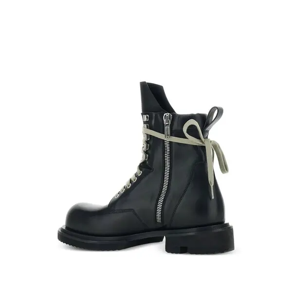 Rick Owens Lace Up Zip Detail Lug Sole Boots - Black
