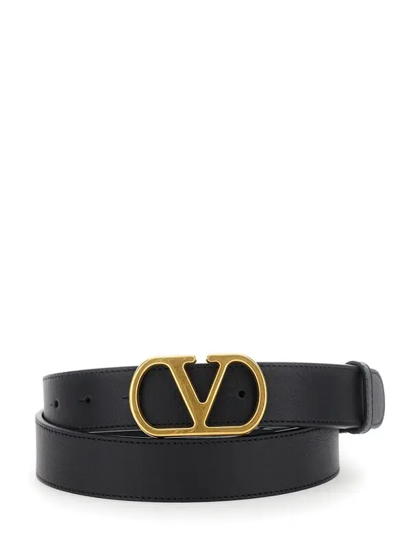 Valentino Garavani Vlogo Hammered Leather Belt - Black