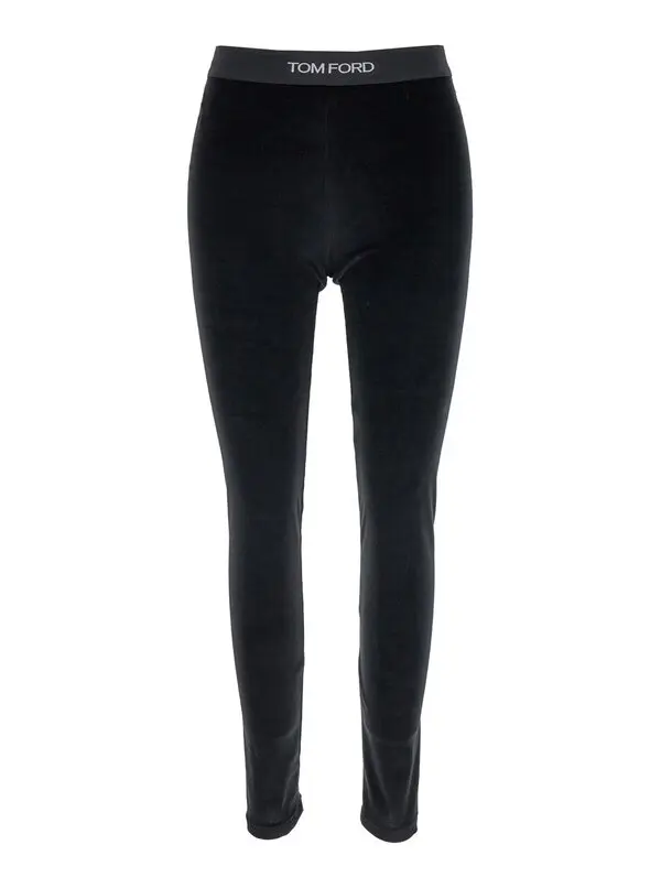 TOM FORD Leggings With Elasticized Waist And Velvet Logo Lettering Black - Multicolor