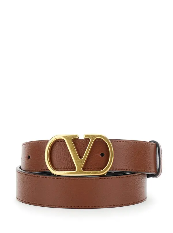 Valentino Garavani Belt With Vlogo Buckle In Leather - Brown
