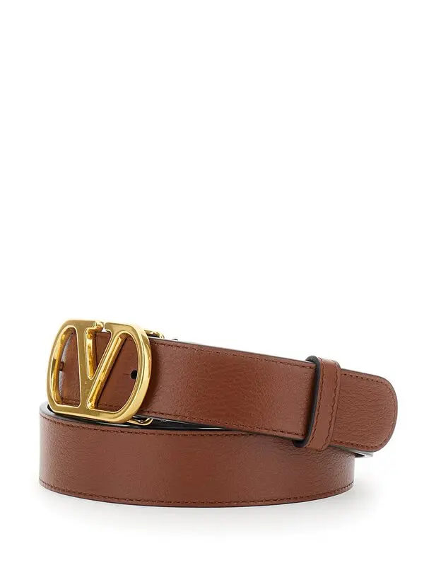 Valentino Garavani Belt With Vlogo Buckle In Leather - Brown