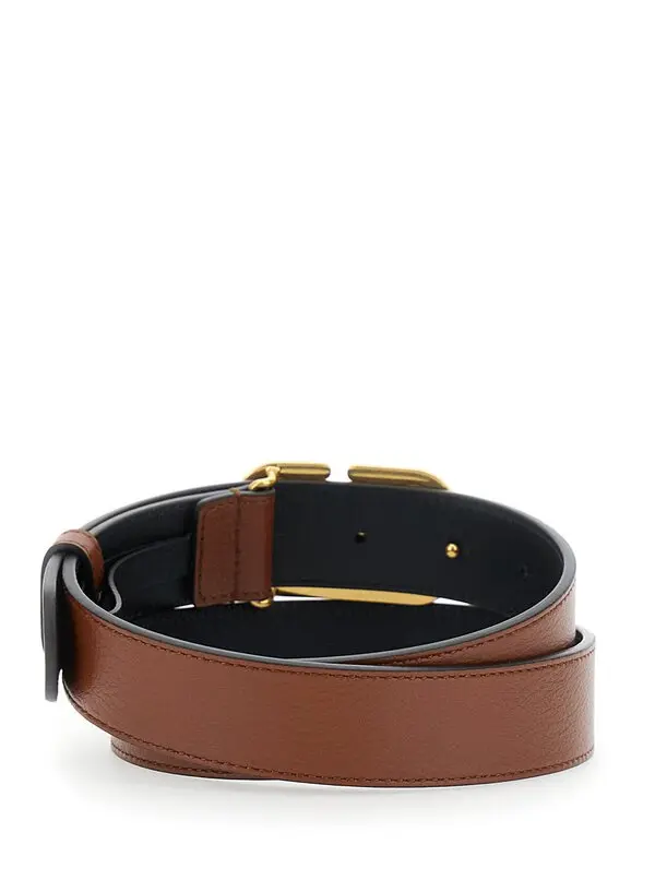 Valentino Garavani Belt With Vlogo Buckle In Leather - Brown