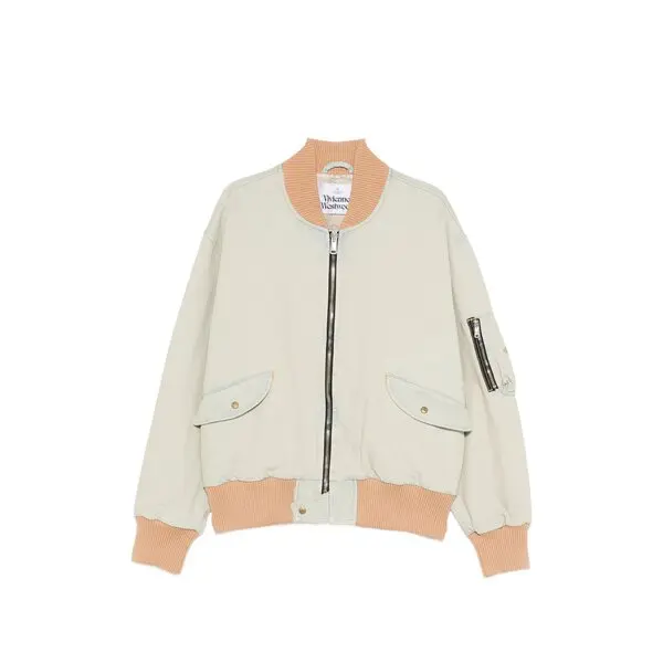 VIVIENNE WESTWOOD Light Denim Bomber Jacket With Ribbed Trim - Blue
