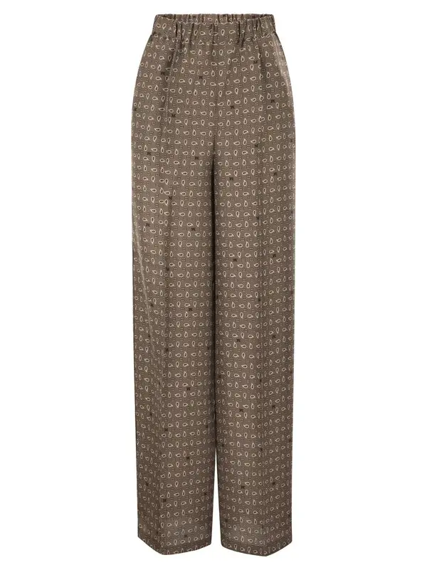 Max Mara Viscio Printed Silk Wide-leg Trousers - Brown