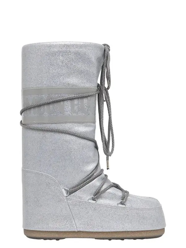 Moon Boot Icon Glitter Lace Up Boots - Silver
