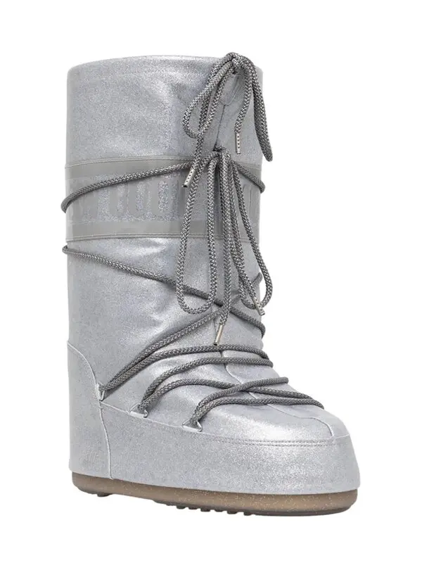Moon Boot Icon Glitter Lace Up Boots - Silver