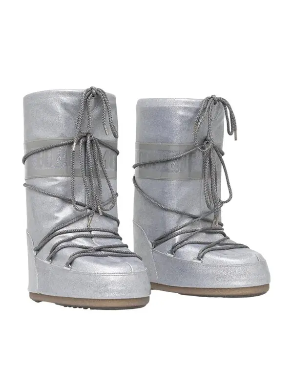 Moon Boot Icon Glitter Lace Up Boots - Silver