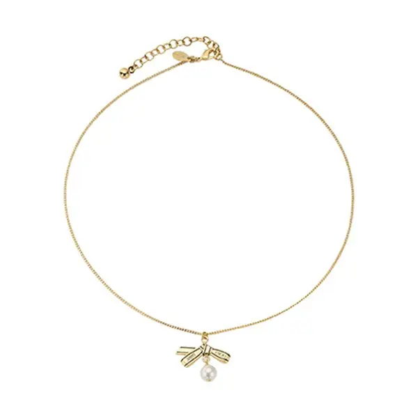 JIMMY CHOO Ribbon Pendant Necklace With Pearl Detail - Gold