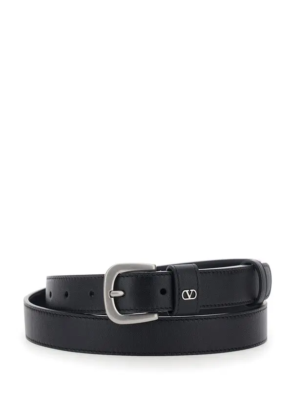 Valentino Garavani Leather Belt With Vlogo Plaque - Black