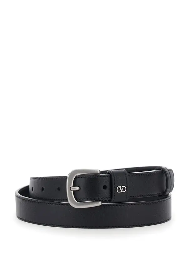 Valentino Garavani Belt With Front Buckle Closure And Vlogo Plaque On The Loop In Leather - Multicolor