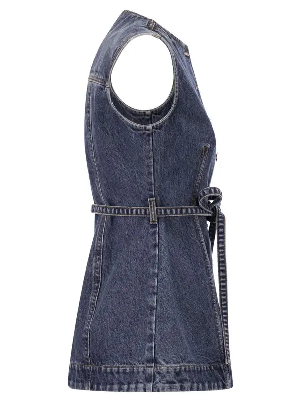 Sportmax Sleeveless Denim Top With Belt - Blue