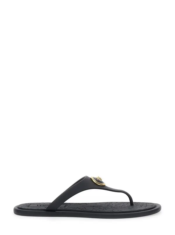 Versace Rubber Slides With Medusa Detail - Black