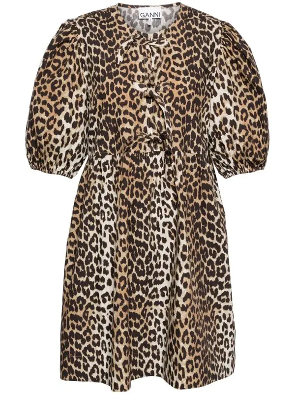 GANNI Organic Cotton Leopard Print Mini Dress - Multicolor