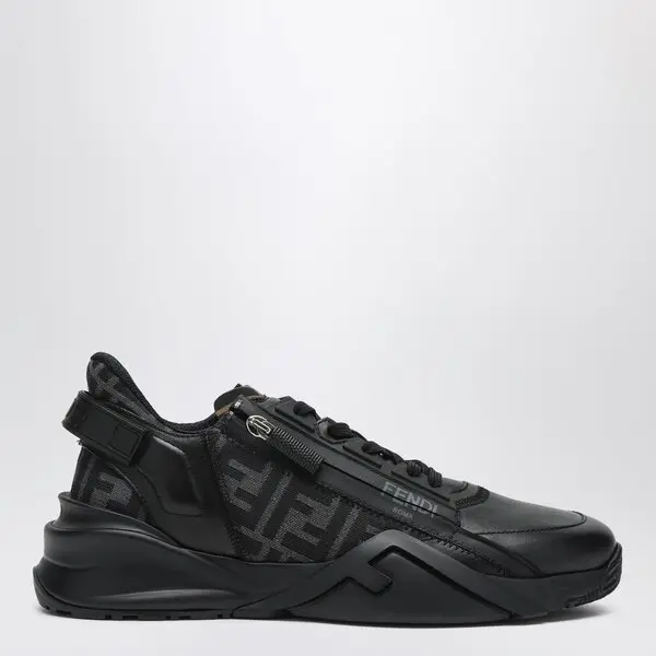 Fendi Flow Leather Sneakers With Ff Motif - Black