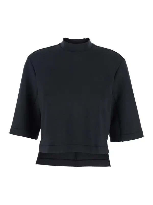 Moncler Black Crewneck T-shirt With Logo Patch - Multicolor
