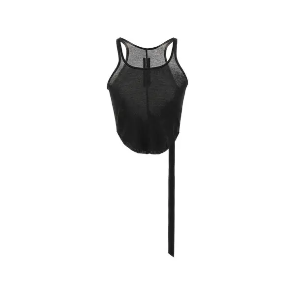 Rick Owens Cotton Semi-transparent Round Neck Sleeveless Top - Black
