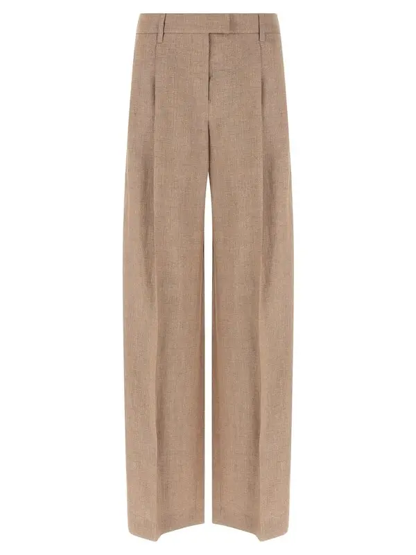 Brunello Cucinelli Loose Pleated Sparkling Linen Twill Pants