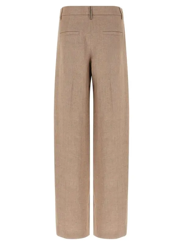Brunello Cucinelli Loose Pleated Sparkling Linen Twill Pants