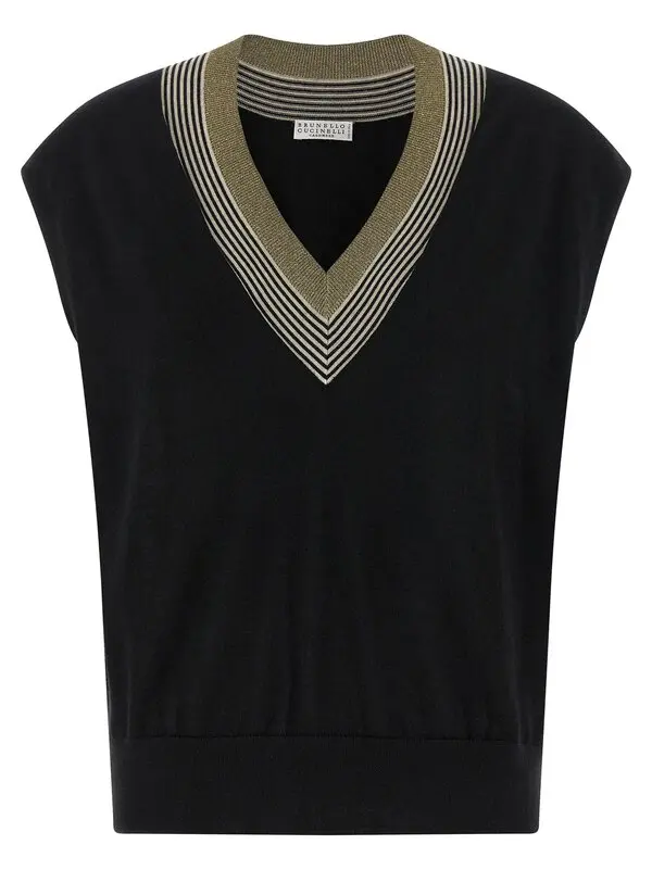 Brunello Cucinelli Sparkling Neckline Vest - Black