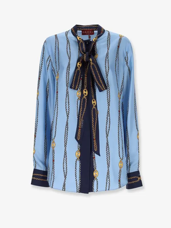 Gucci Printed Silk Twill Shirt With Bow Detail - Multicolor