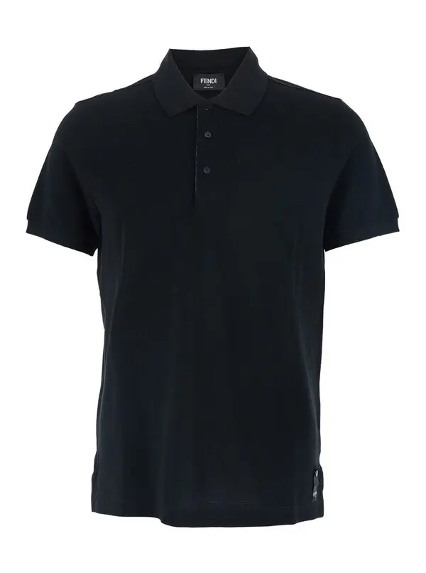 Fendi Polo Shirt With Logo Patch On The Front In Cotton Pique - Black