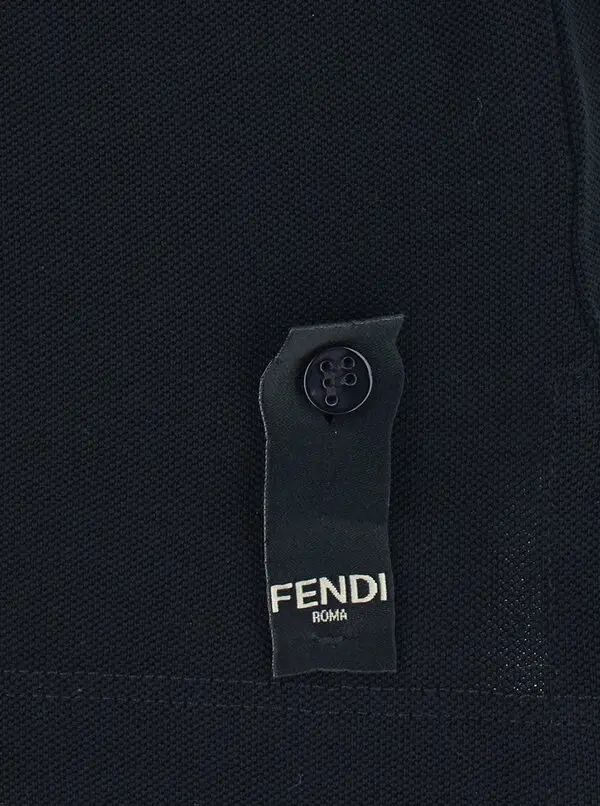 Fendi Polo Shirt With Logo Patch On The Front In Cotton Pique - Black