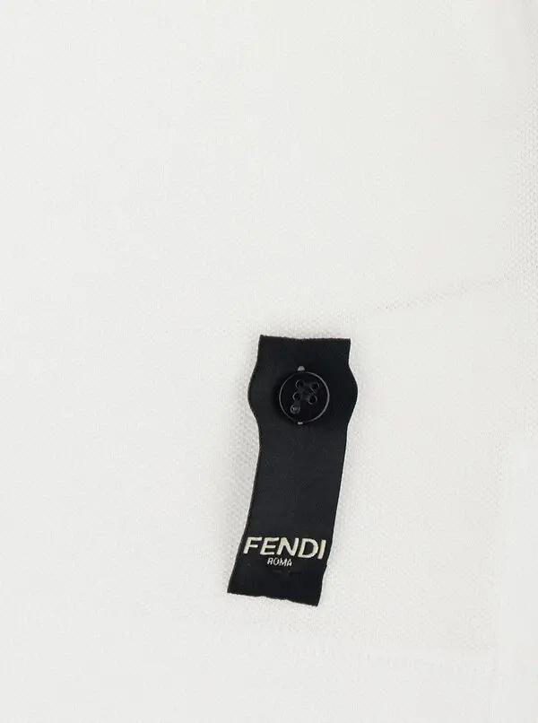 Fendi Polo Shirt With Logo Patch On The Front In Cotton Pique - White
